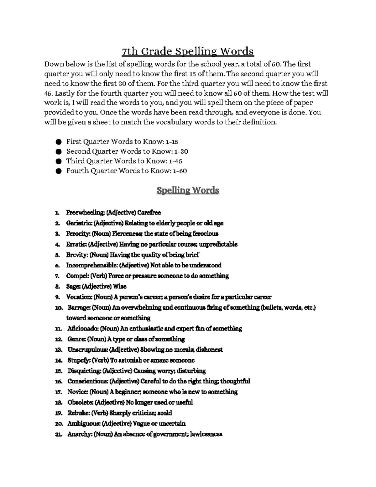 Year Long Vocab ELA - hello - 7th Grade Spelling Words Down below is ...