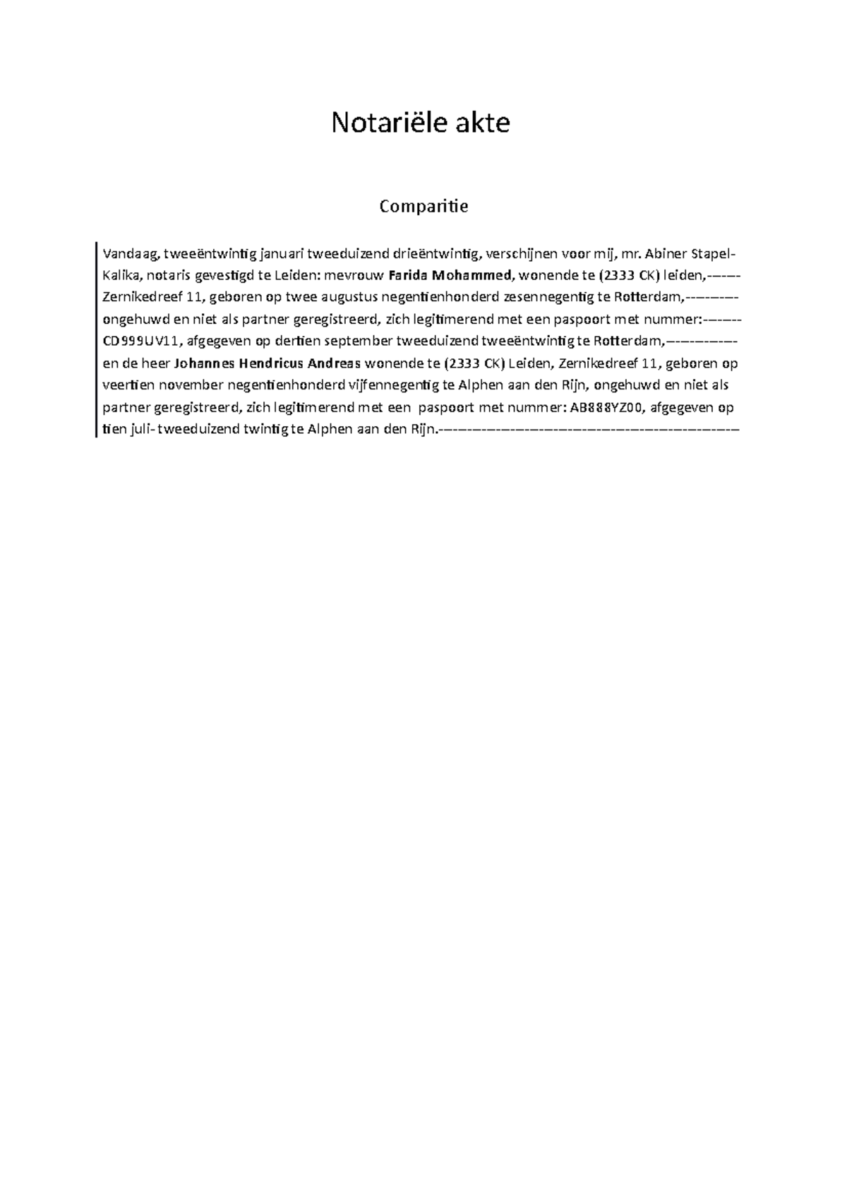Comparitie plus leeswijzer - Notariële akte Comparitie Vandaag ...
