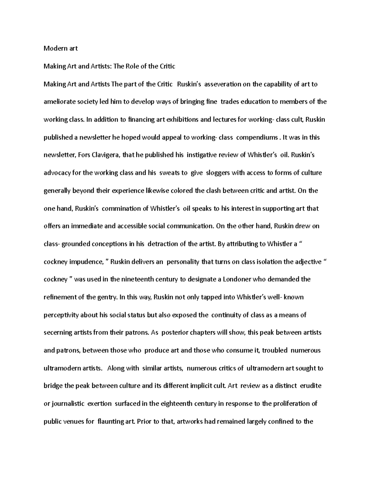 Modern art chapter 1 - Modern art Making Art and Artists: The Role of ...