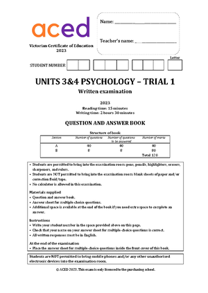 Unit 3 AOS2 Notes - Psychology - AOS2 Notes Approaches to understand ...