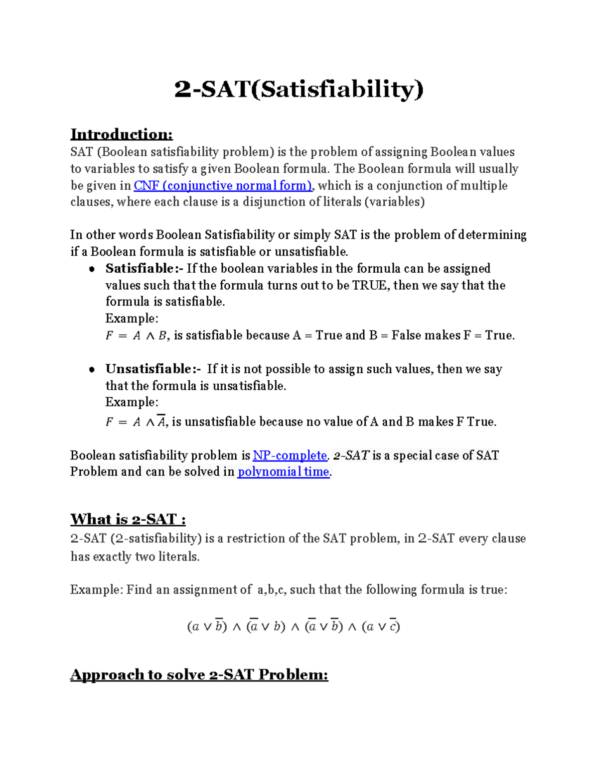 2-SAT(Satisfiability) - 2 -SAT(Satisfiability) Introduction: SAT (Boolean satisfiability problem ...