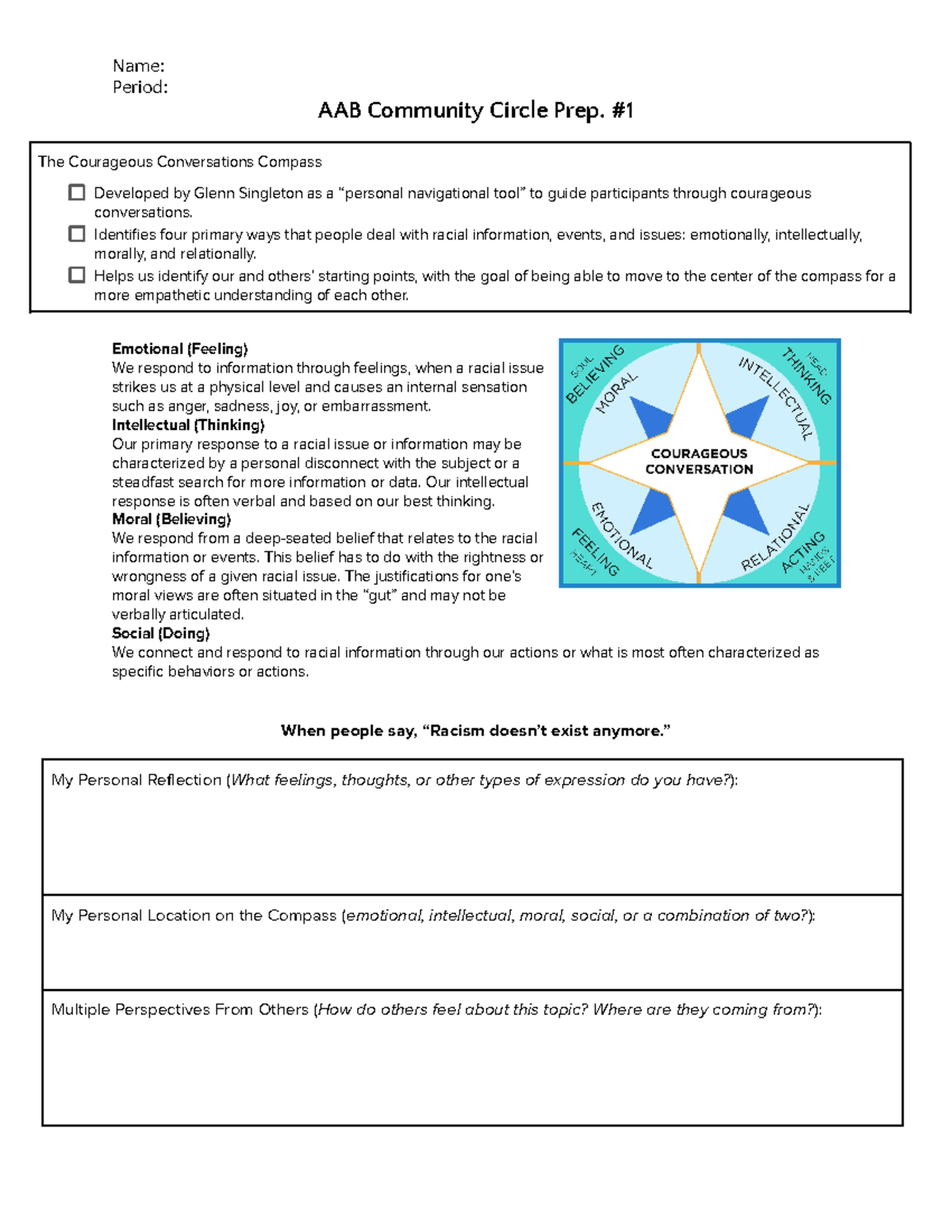 AAB Community Circle Prep #1 Courageous Conversations Compass Activity ...