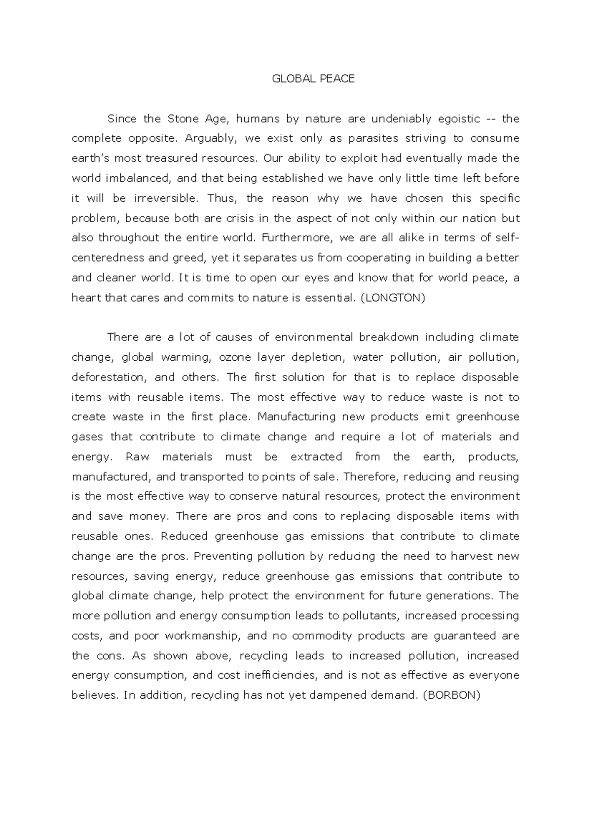 Group 3 Global Peace Proposal - GLOBAL PEACE Since the Stone Age ...