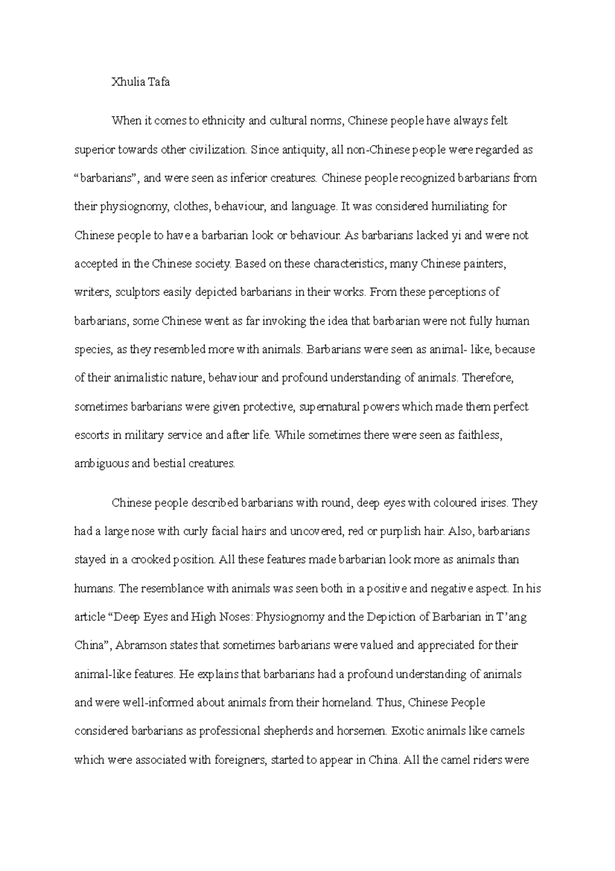 Xhulia Tafa Final Exam - Xhulia Tafa When it comes to ethnicity and ...