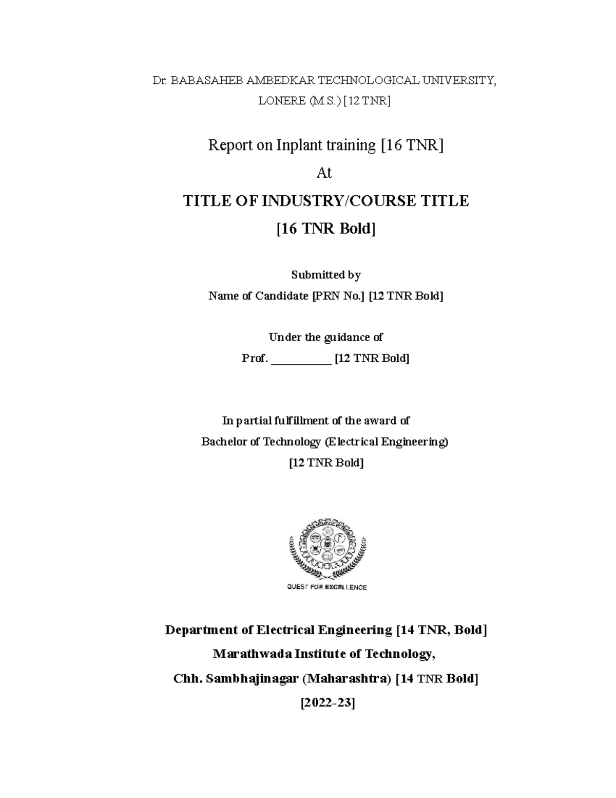 Ipt Report Format Dr Babasaheb Ambedkar Technological University