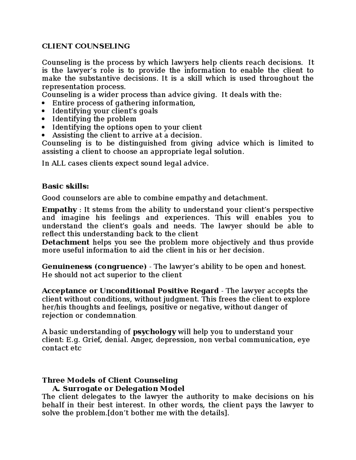 Lesson 3-2-1 - Lecture notes 3 - CLIENT COUNSELING Counseling is the ...