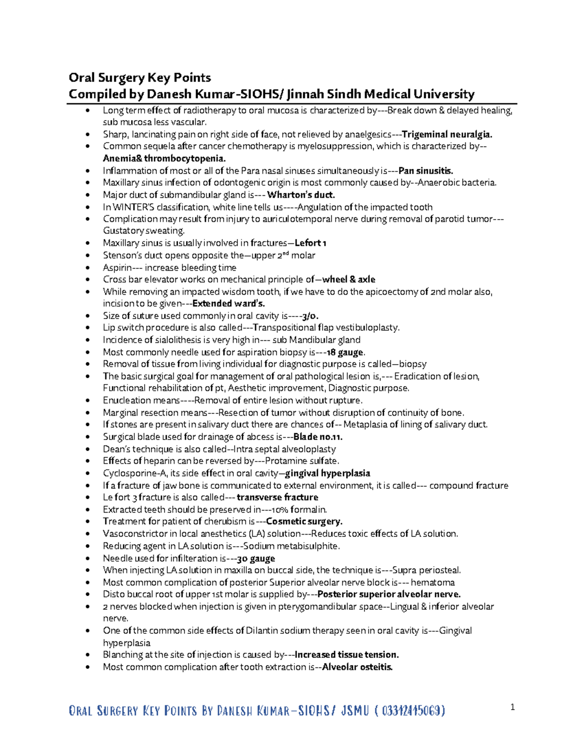 OS- Key Points by Danesh - Oral Surgery Key Points Compiled by Danesh ...