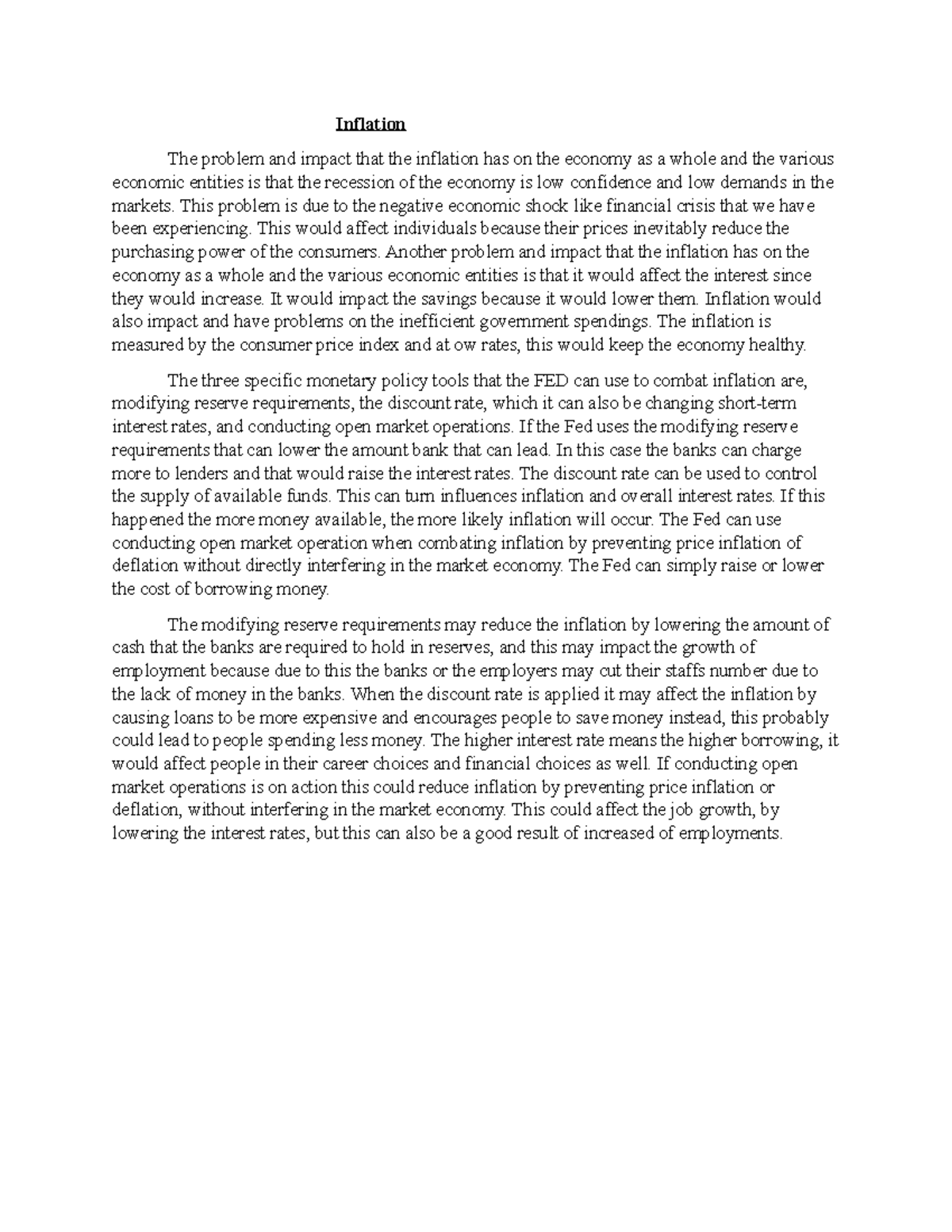 Inflation - Inflation The problem and impact that the inflation has on ...