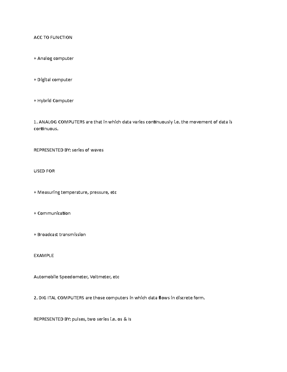 Components of Computers and it's evolution - ACC TO FUNCTION Analog ...