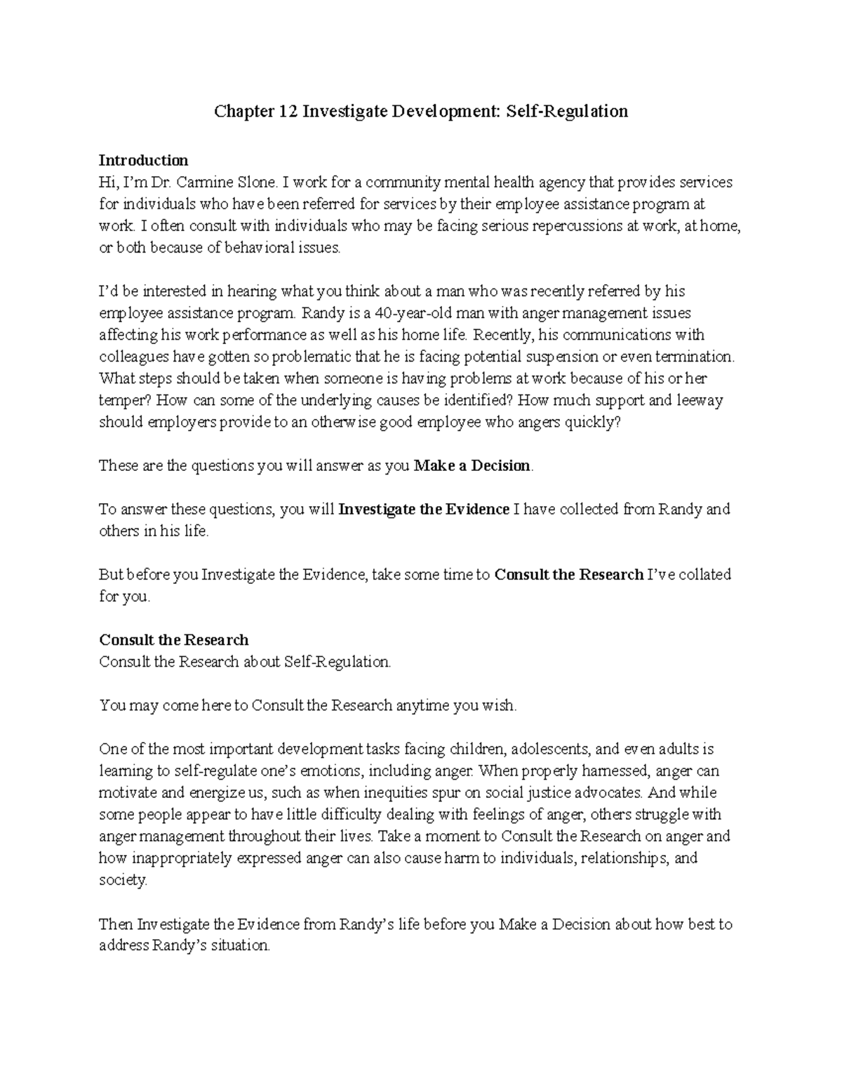 Chapter 12 Investigate Development Self-Regulation - Chapter 12 ...
