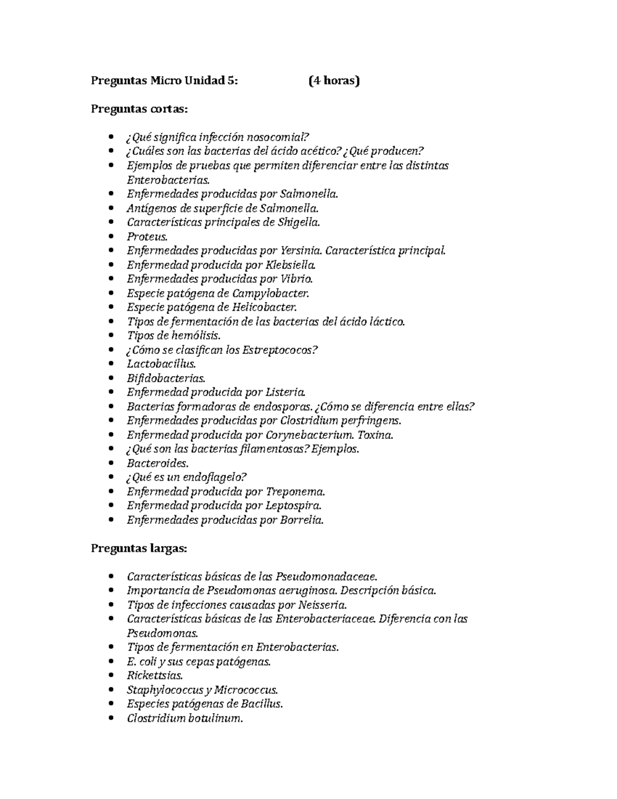 Micro Unidad 5 - Apuntes 5 - Preguntas Micro Unidad 5: (4 horas ...