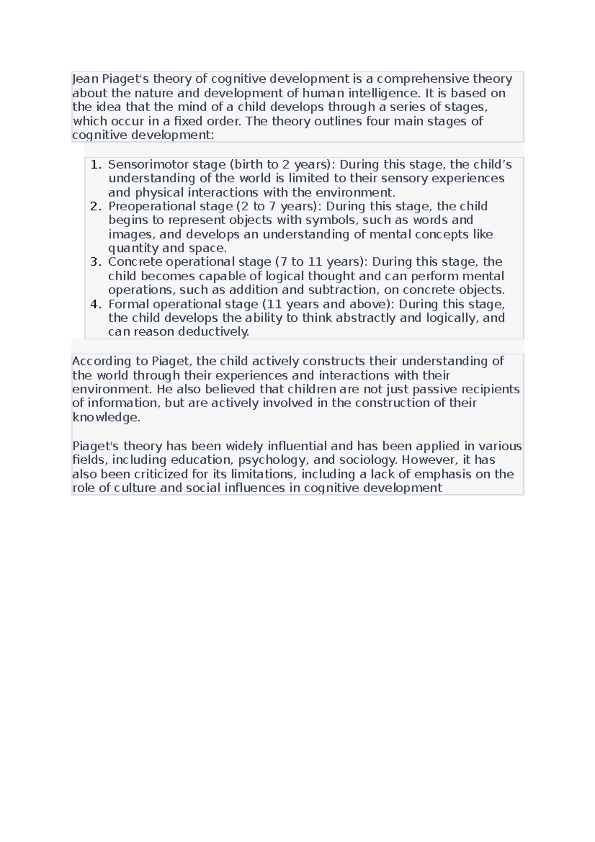 Piaget cognitive development theory - Jean Piaget's theory of cognitive ...