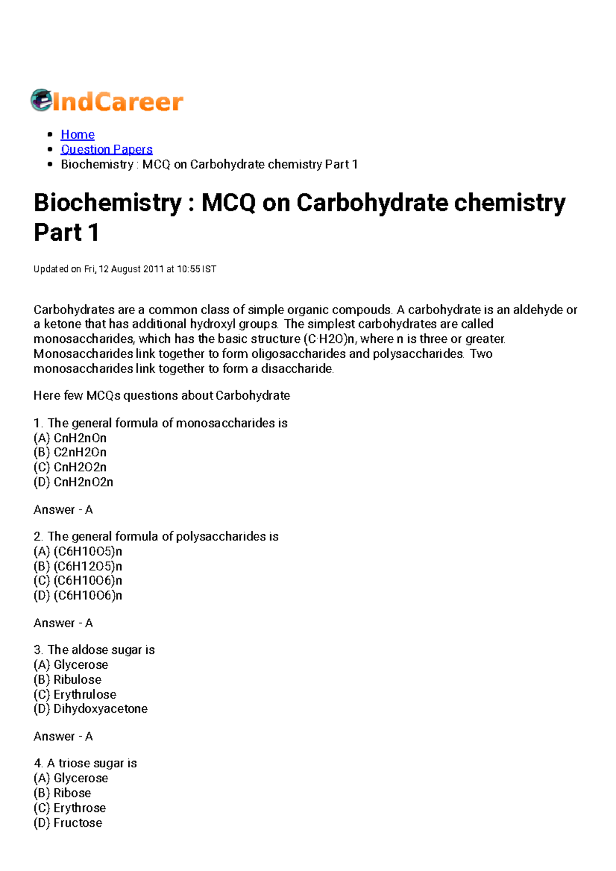 514549261 Biochemistry MCQ on Carbohydrate Chemistry Part 1 - Home ...
