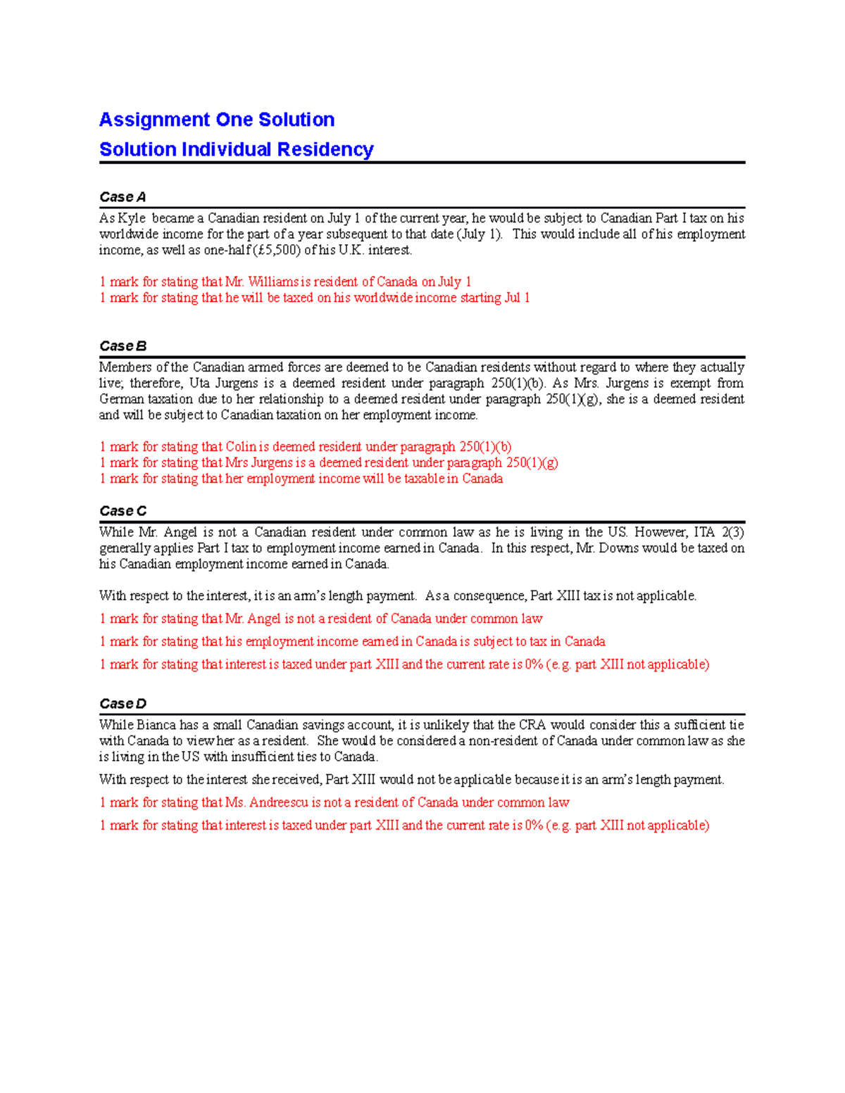 Assignment One (Marking key) - Assignment One Solution Solution ...