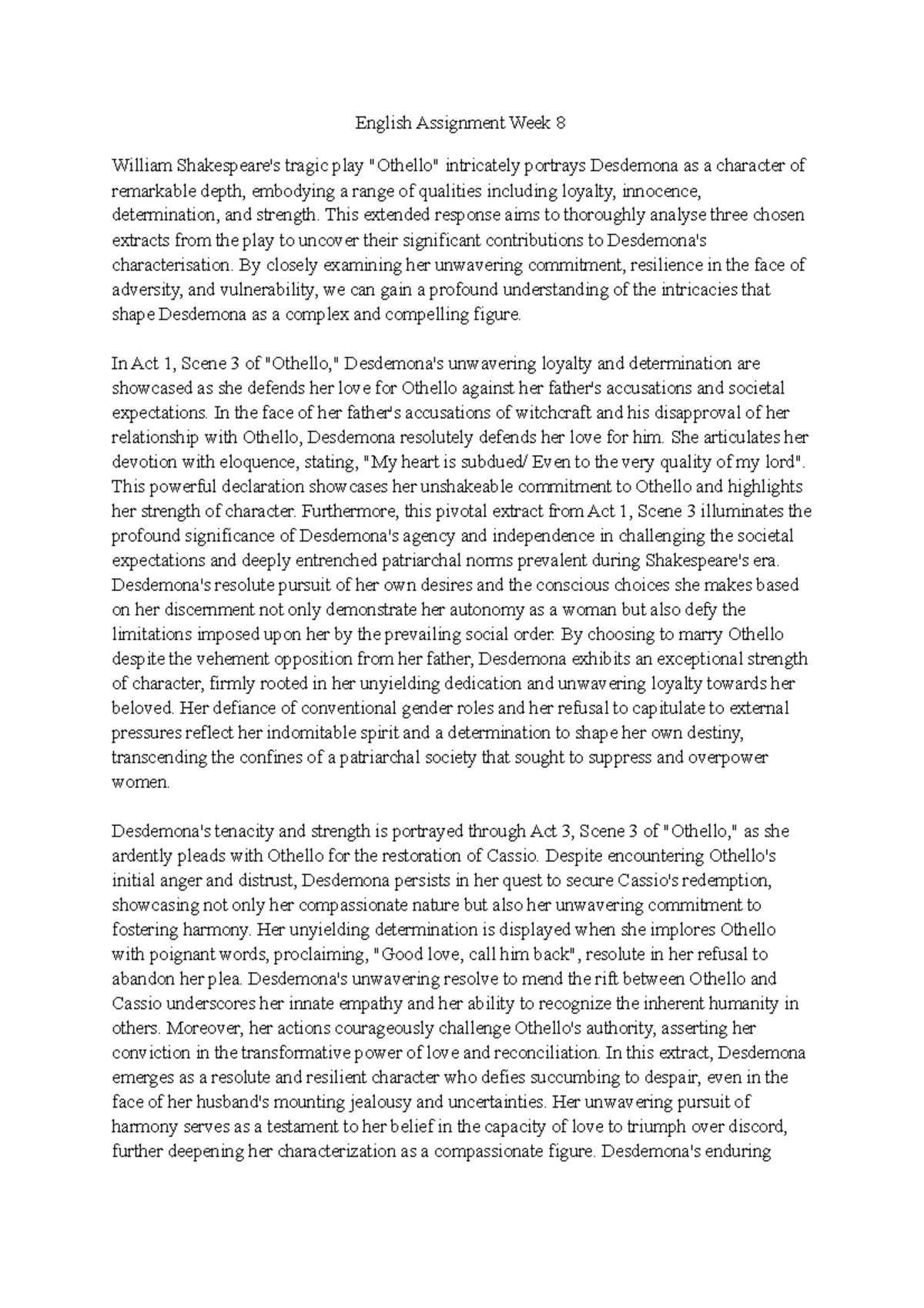 English Assignment Week 8 - This extended response aims to thoroughly ...