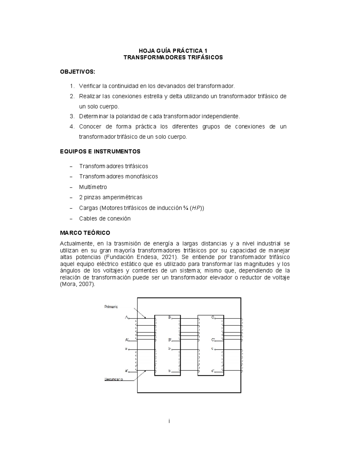 Práctica de transformadores - i HOJA GUÍA PRÁCTICA 1 TRANSFORMADORES TRIFÁSICOS OBJETIVOS ...