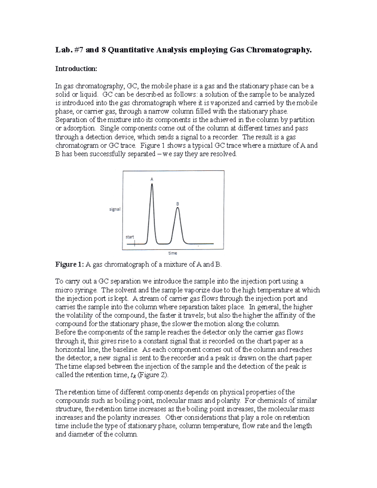 Lab7and8 - ochem - Lab. #7 and 8 Quantitative Analysis employing Gas ...