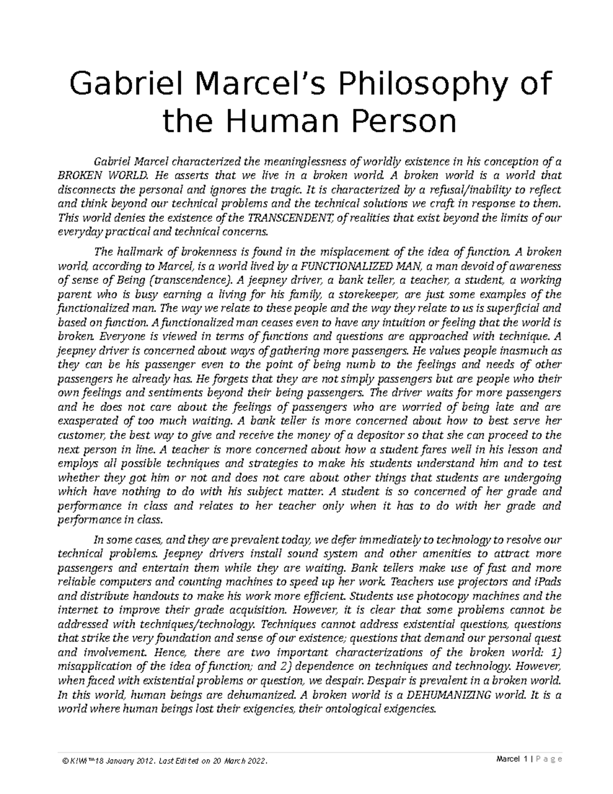 Philosophy of the Human Person: Gabriel Marcel - The Philosophy of ...