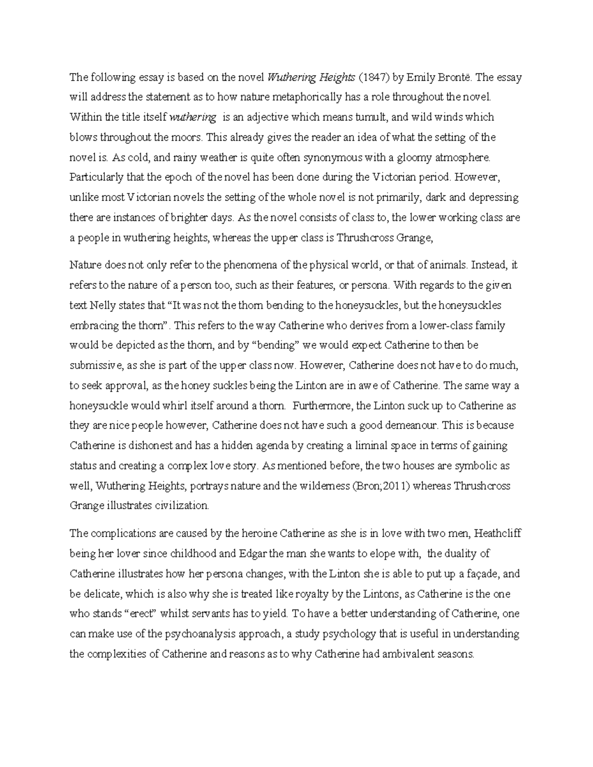 wuthering heights - The following essay is based on the novel Wuthering ...