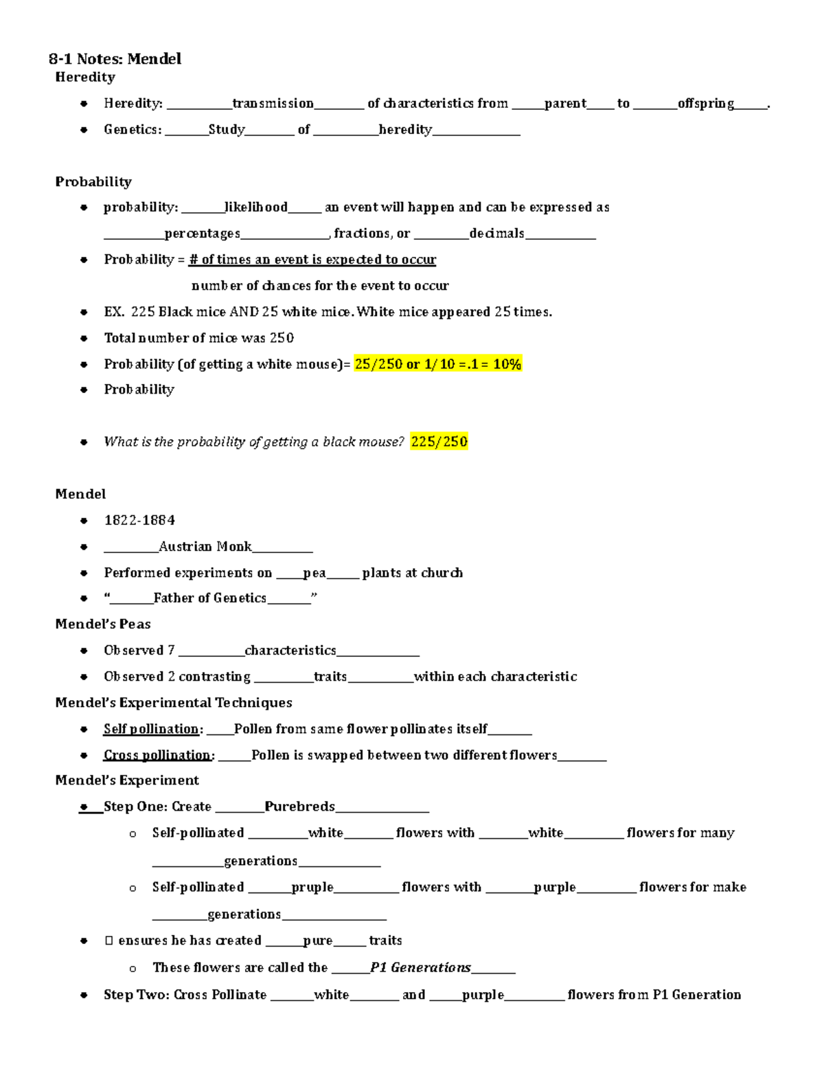 8-2 Mendel - 8-1 Notes: Mendel Heredity Heredity: _transmission of ...
