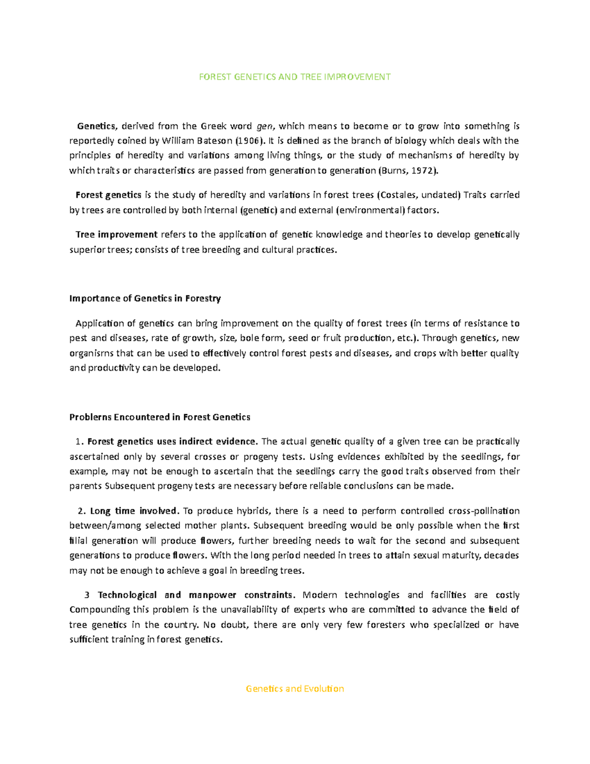 Forest Genetics - FOREST GENETICS AND TREE IMPROVEMENT Genetics ...