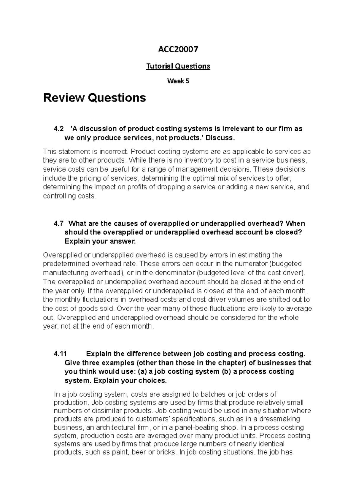 Week 5 Tutorial - ACC Tutorial Questions Week 5 Review Questions 4 'A discussion of product ...