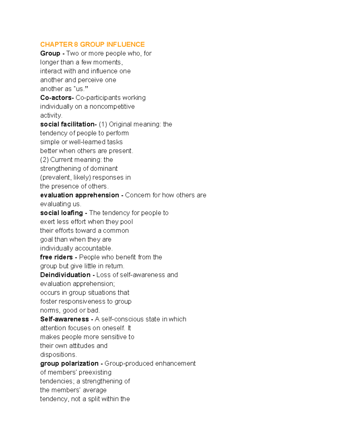 SOC PSY Terminologist - Terminologies chapter 8-11 - CHAPTER 8 GROUP ...