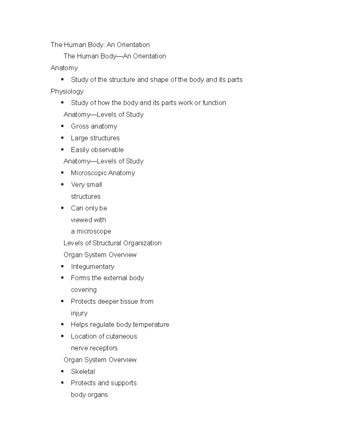 Emchapter 1notes Human Body The Human Body An Orientation The Human