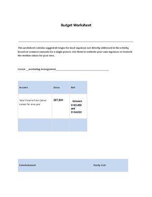 Creating a New Budget Student Assignment - Creating a New Budget to ...