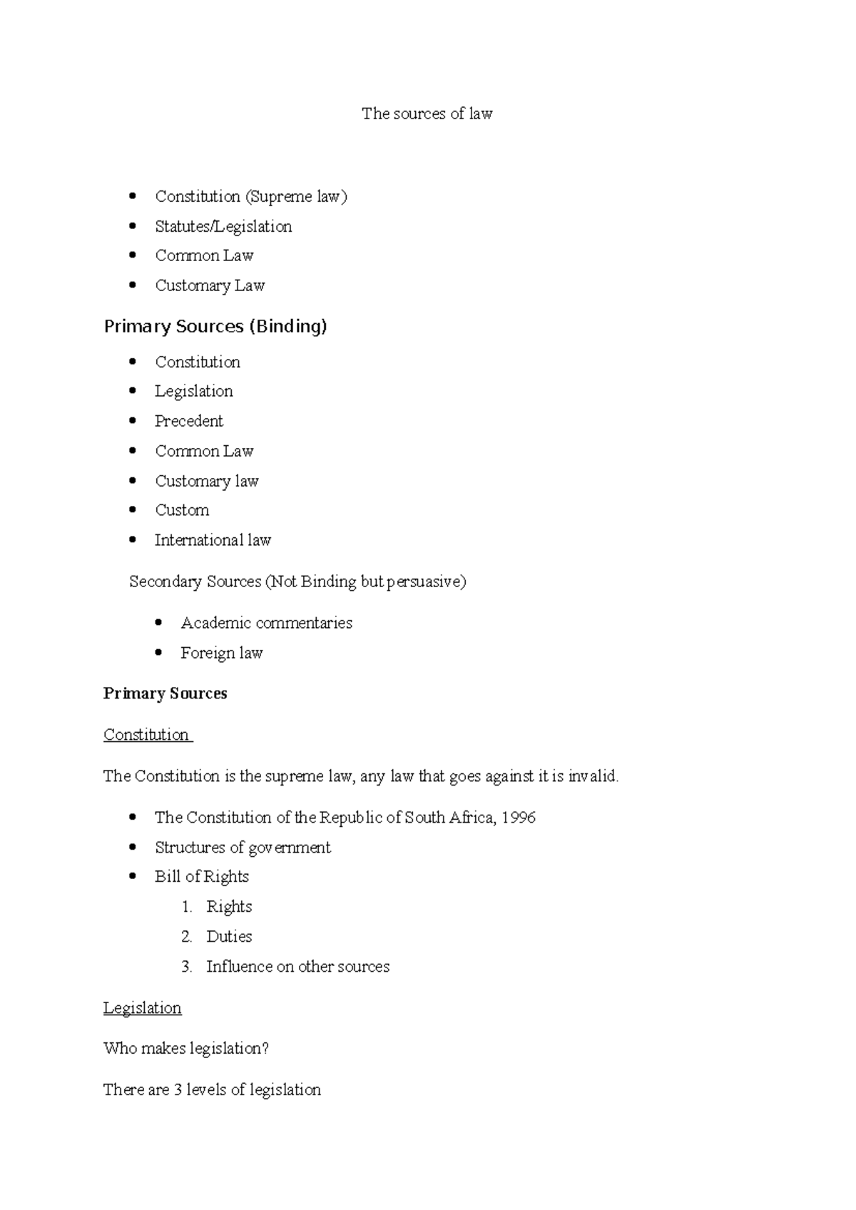 The sources of law - The sources of law Constitution (Supreme law ...