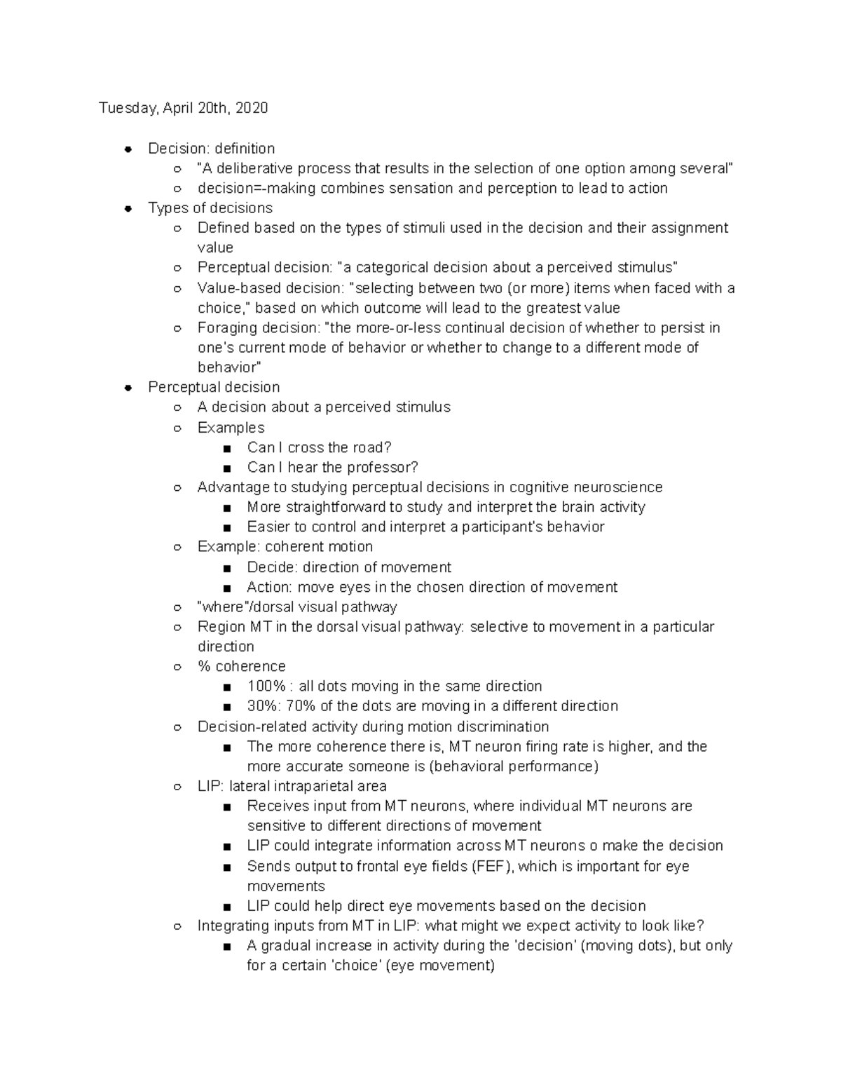 Decision Making - Tuesday, April 20th, 2020 Decision: definition “A ...
