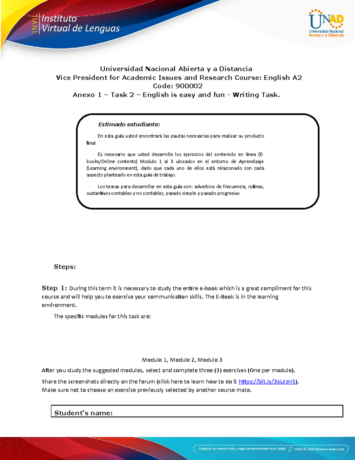 Anexo 1 – Task 2 - English is easy and fun Writing Task - Universidad ...