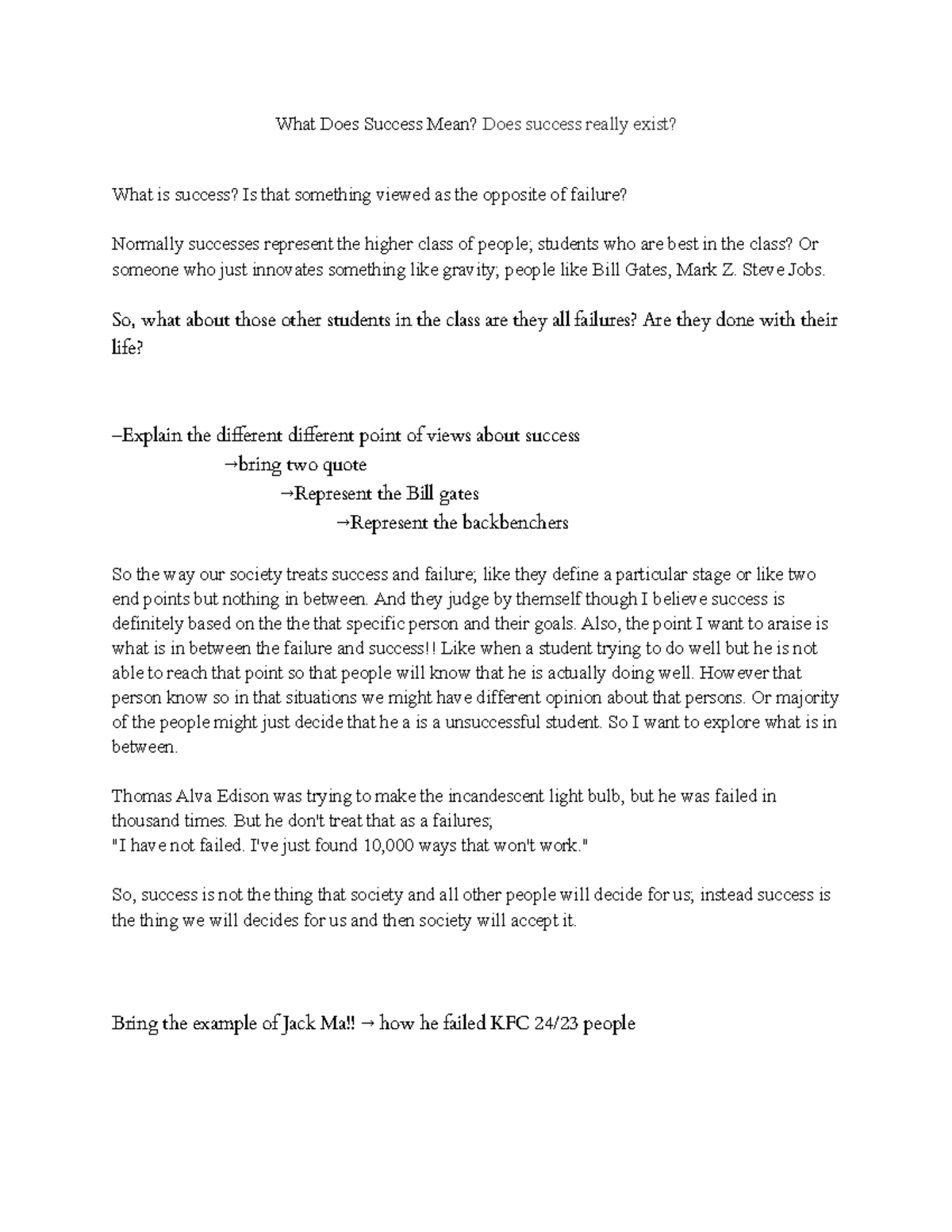 Essay 2 Outline - WRRH - What Does Success Mean? Does success really ...