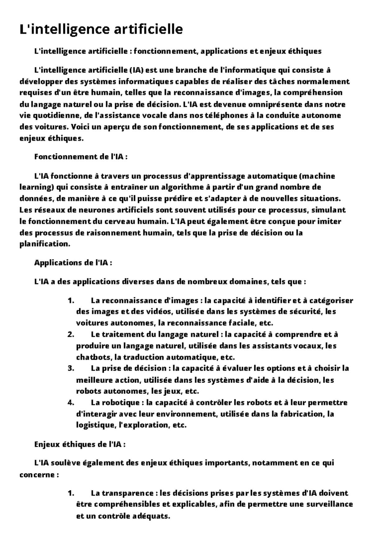 L'intelligence artificielle - L'intelligence artificielle L ...