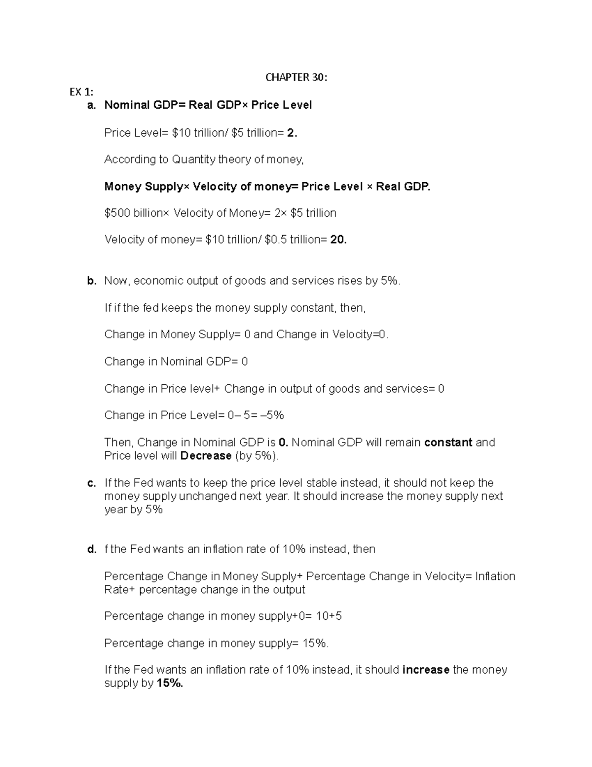 Chapter 30 macro - Chap 30 - CHAPTER 30: EX 1: a. Nominal GDP= Real GDP ...