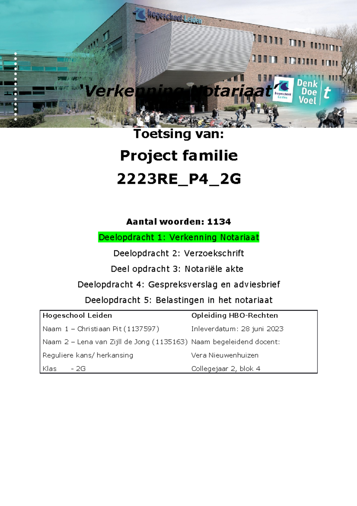 Opdracht 1; Verkenning Notariaat - ‘Verkenning Notariaat’ Toetsing van ...