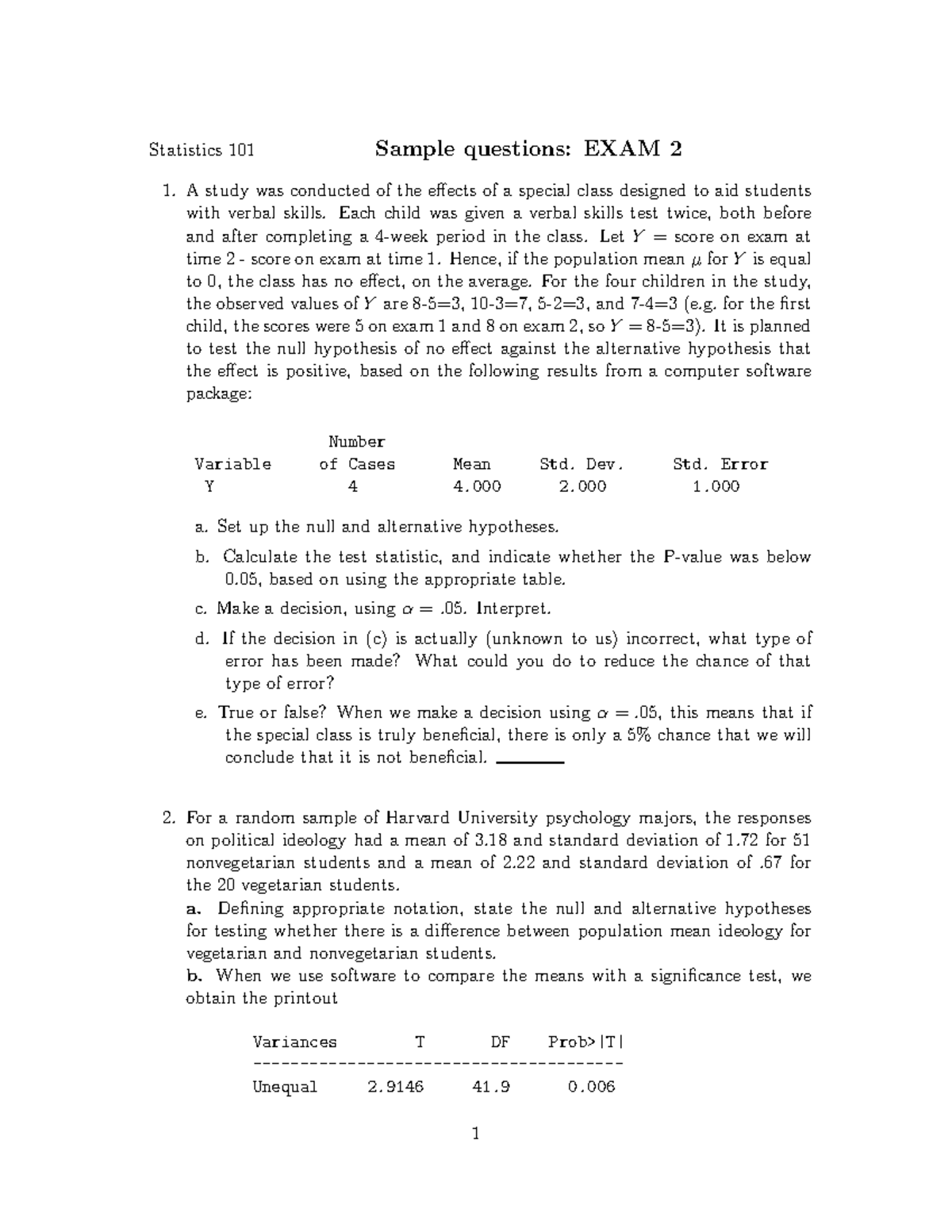 Practice 2 - aaaaaaaaaaaaaaaaaaaaaaaaaaaaaa - Statistics 101 Sample ...