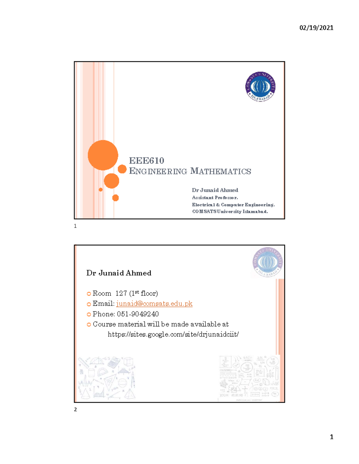 Lecture 1 Slides - E E E 610 E NGINE E R INGMAT H E MAT IC S Dr J unaid ...