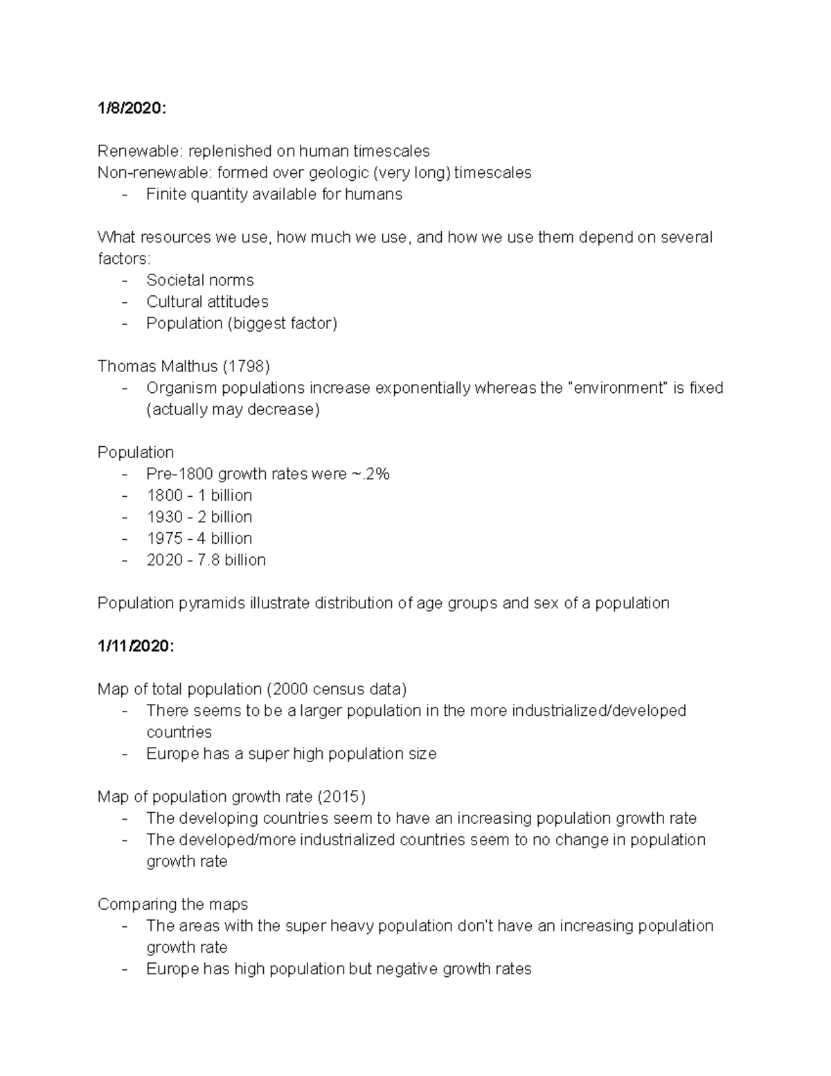 Population notes - 1/8/2020: Renewable: replenished on human timescales ...