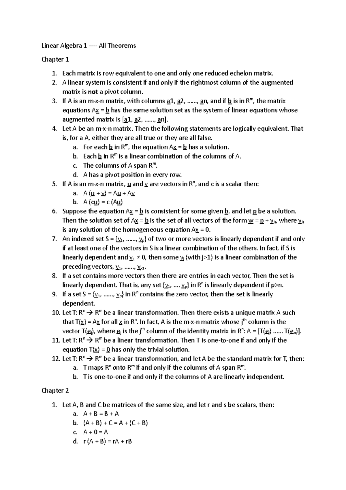 LA1 Samenvatting Alle Theorema's - Linear Algebra 1 All Theorems ...