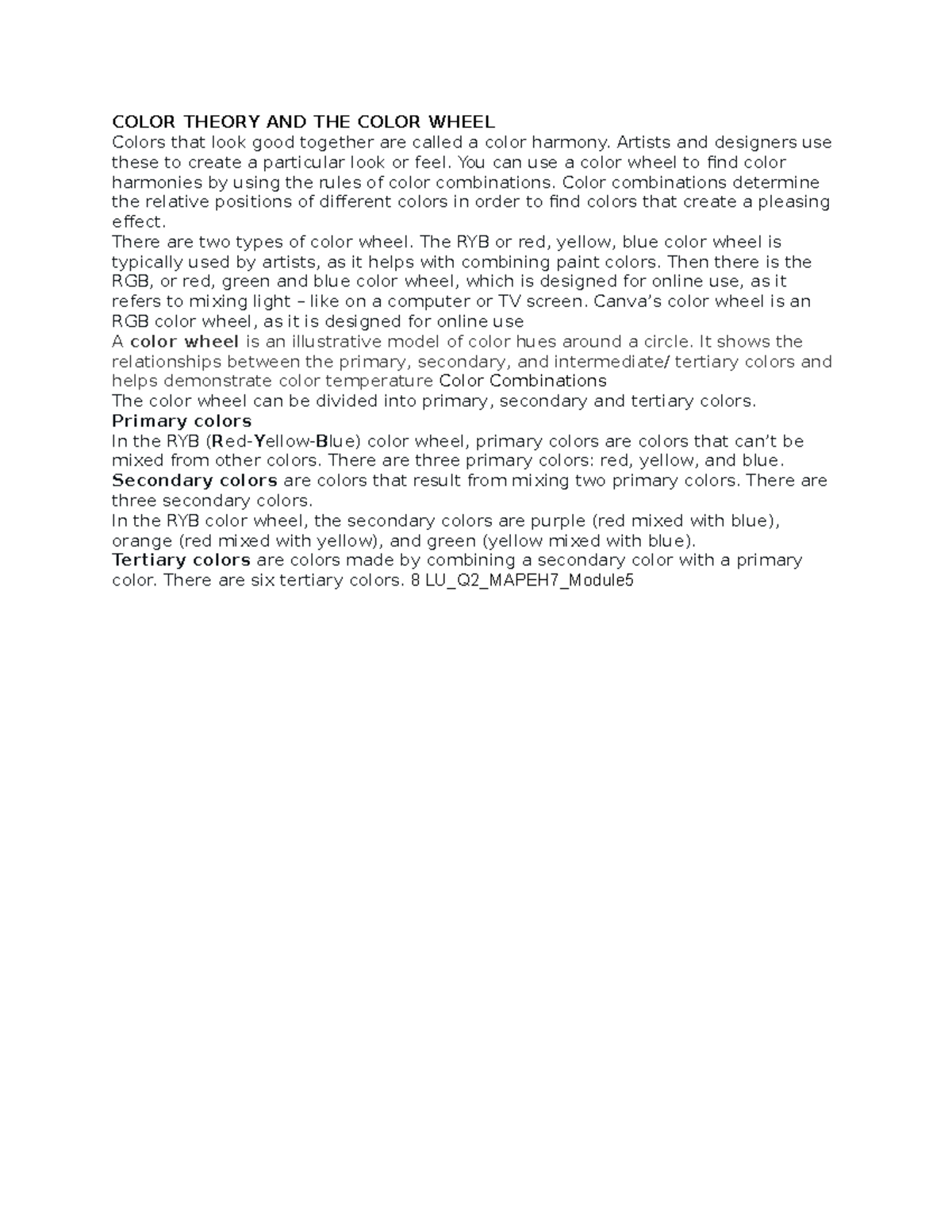 Color Theory AND THE Color Wheel - COLOR THEORY AND THE COLOR WHEEL ...