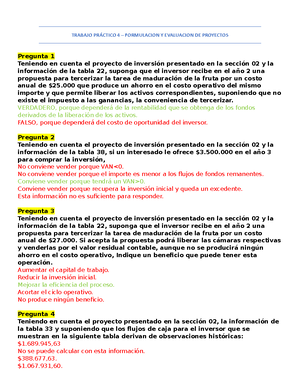 Examen Trabajo Práctico 4 [TP4] Formulacion y Evaluacion de Proyectos (100%) - Trabajo Práctico ...