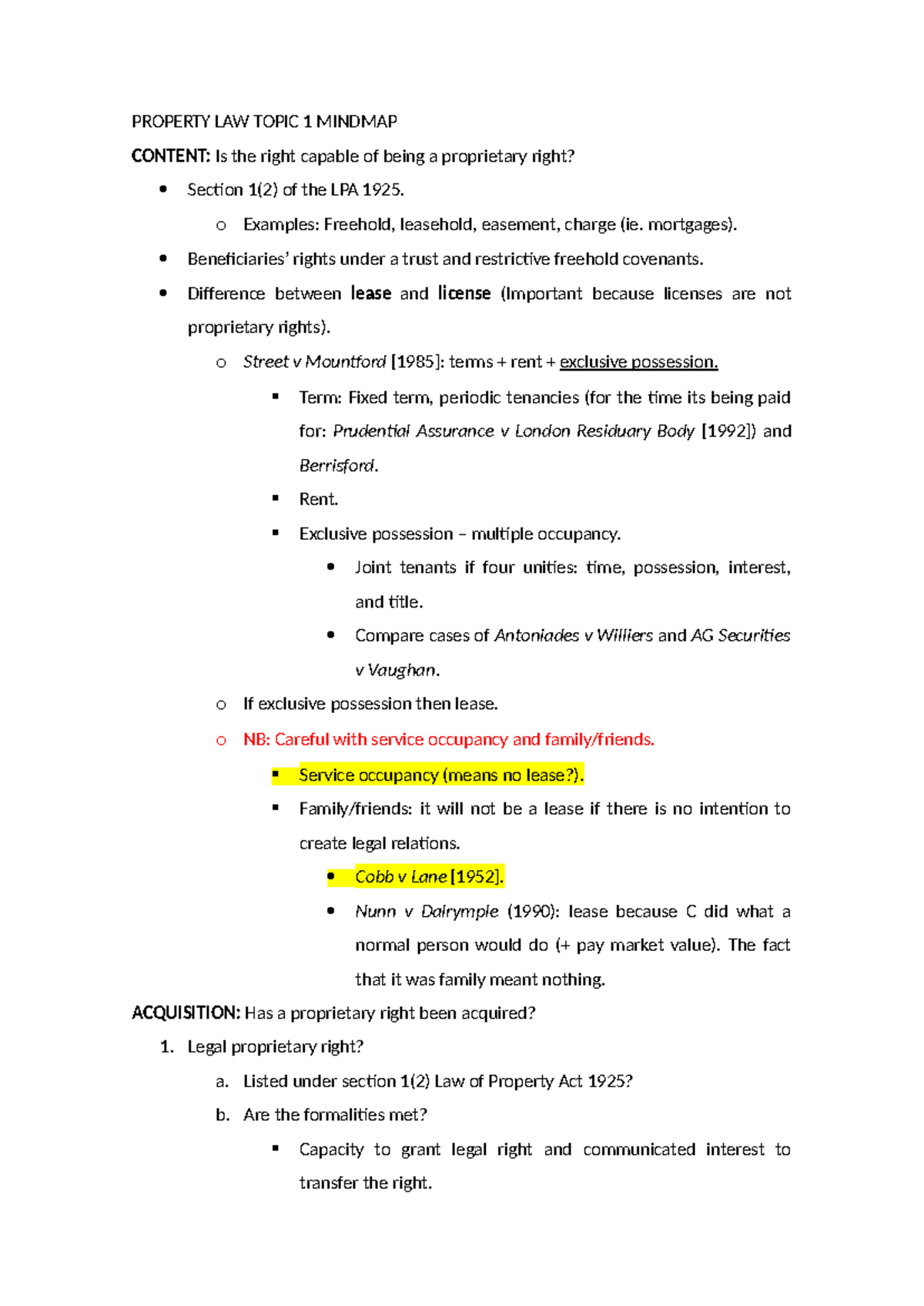 Topic 1 Final Mind Map - map - PROPERTY LAW TOPIC 1 MINDMAP CONTENT: Is ...