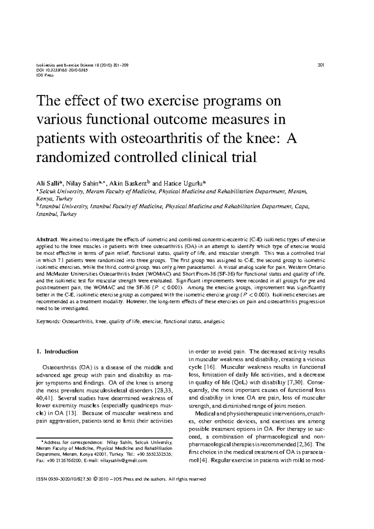 The effect of two exercise programs on various functional outcome ...