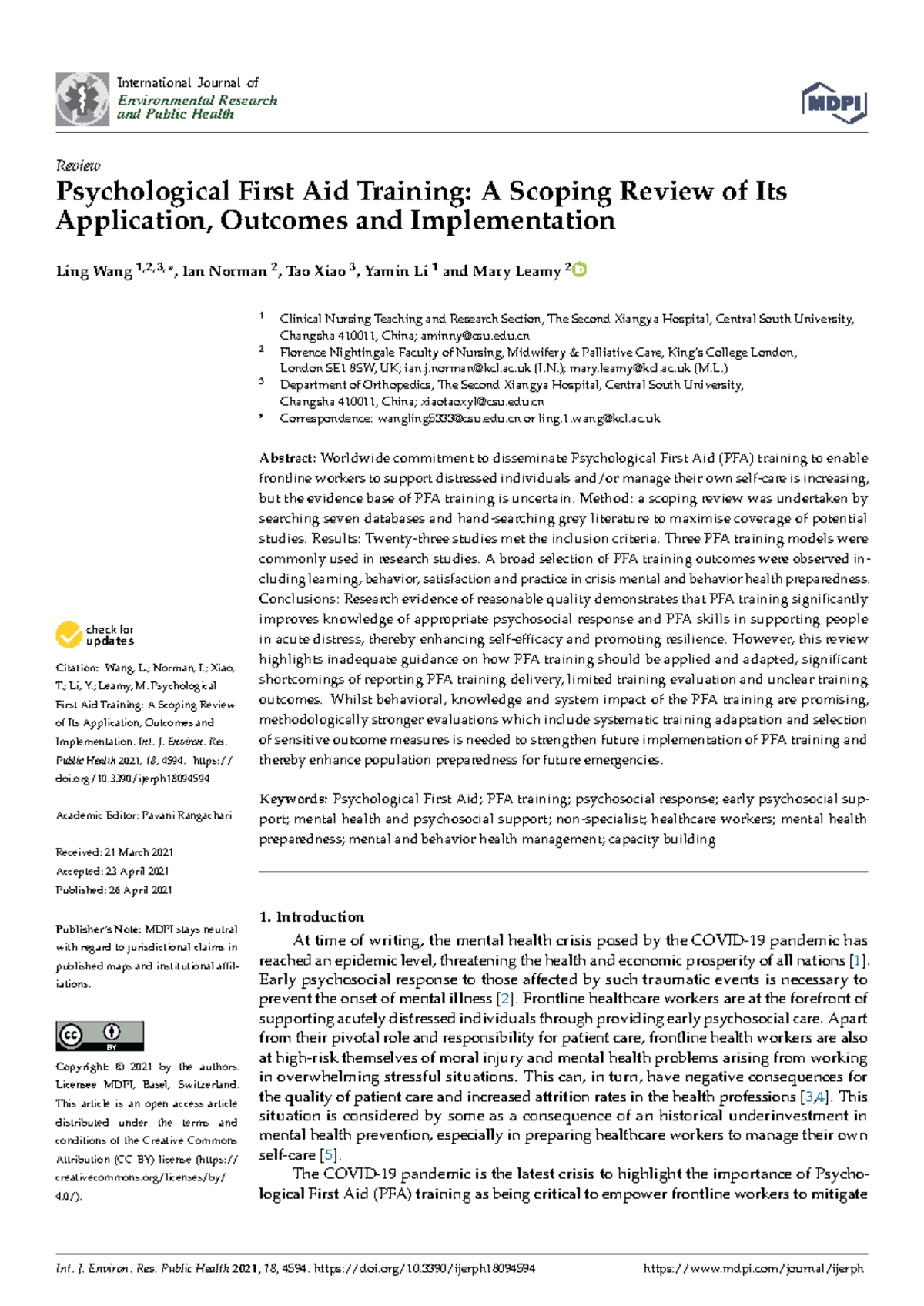 Psychological First Aid Training: A Scoping Review of Its Application ...