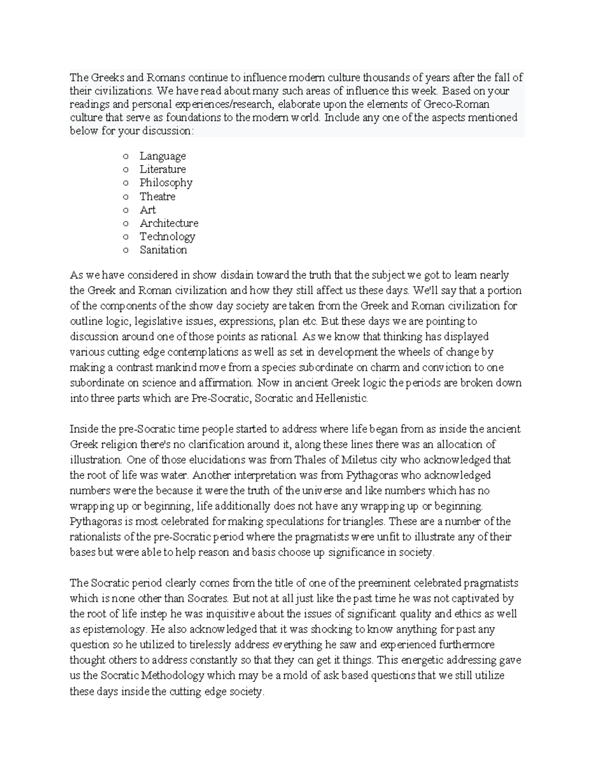 LJ8 - essay - The Greeks and Romans continue to influence modern ...