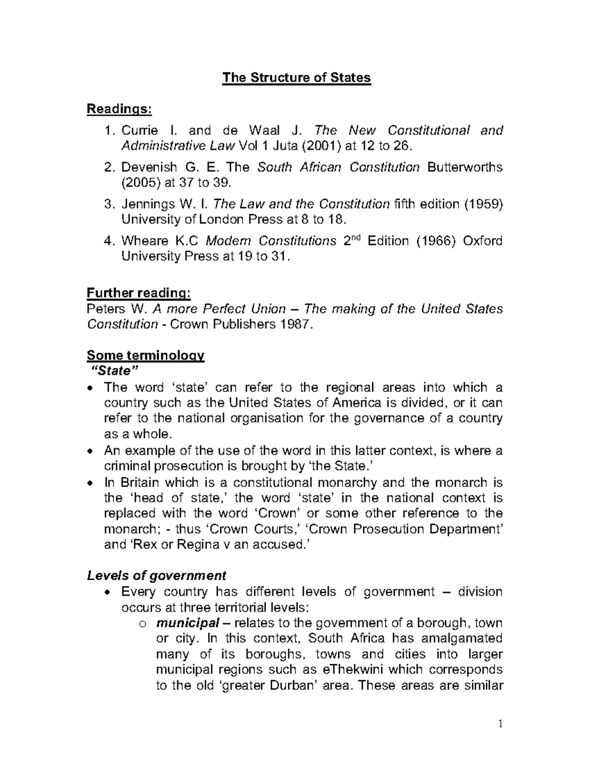 Structure of States - Lecture notes cases included - The Structure of ...