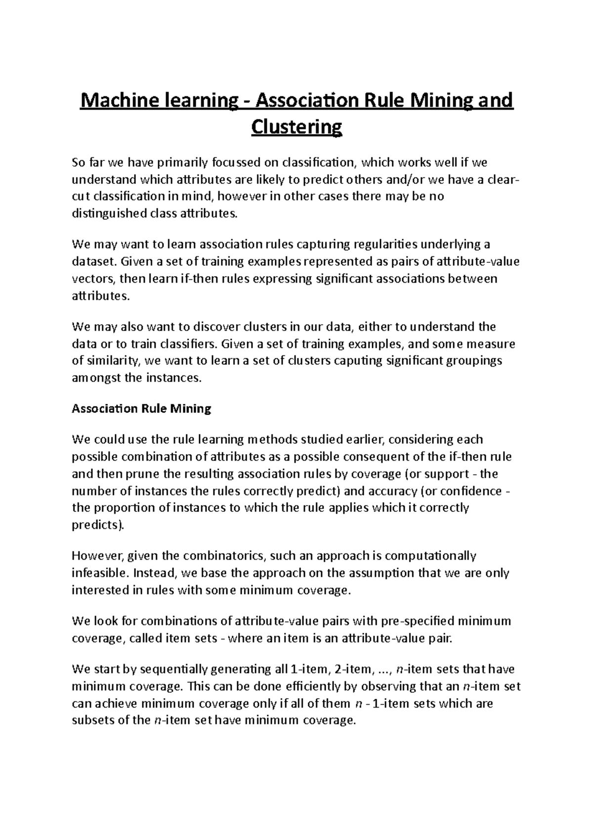 Machine learning - Association Rule Mining and Clustering - COMP1605 ...