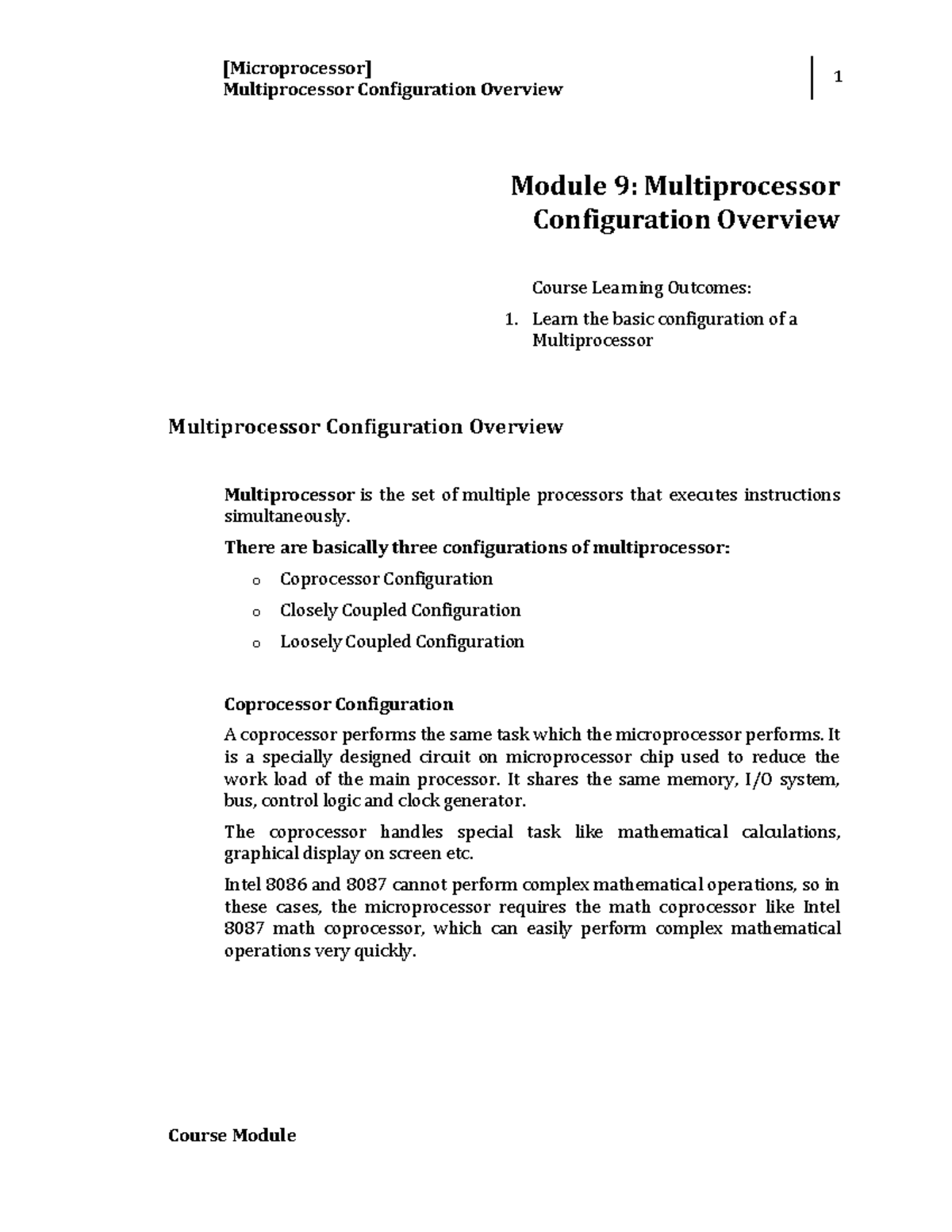 W11 Microprocessor Configuration Overview Module 9 - Multiprocessor ...