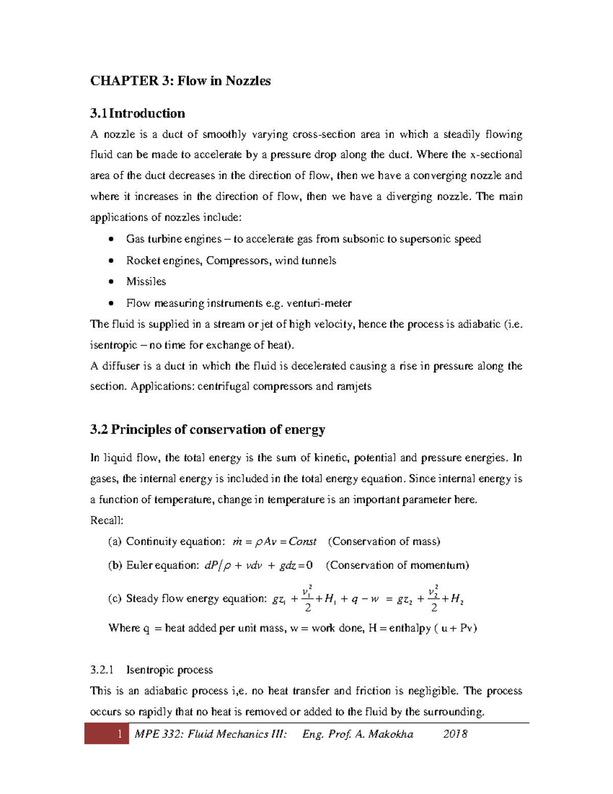 MPEN 323 FLOW Through Nozzles - CHAPTER 3: Flow in Nozzles 3 ...